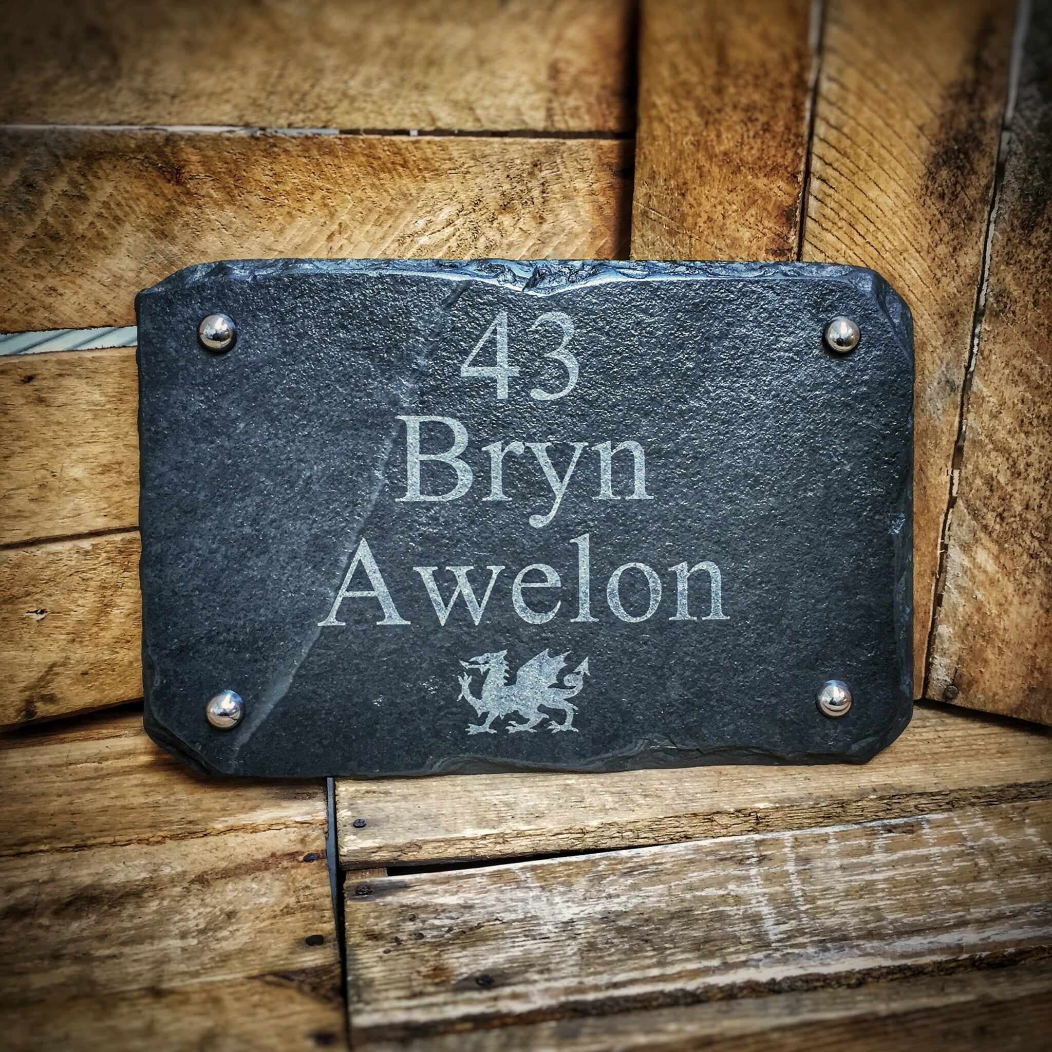 Personalised 'Welsh Dragon' Slate House Sign - 25x17cm - Platters Slate