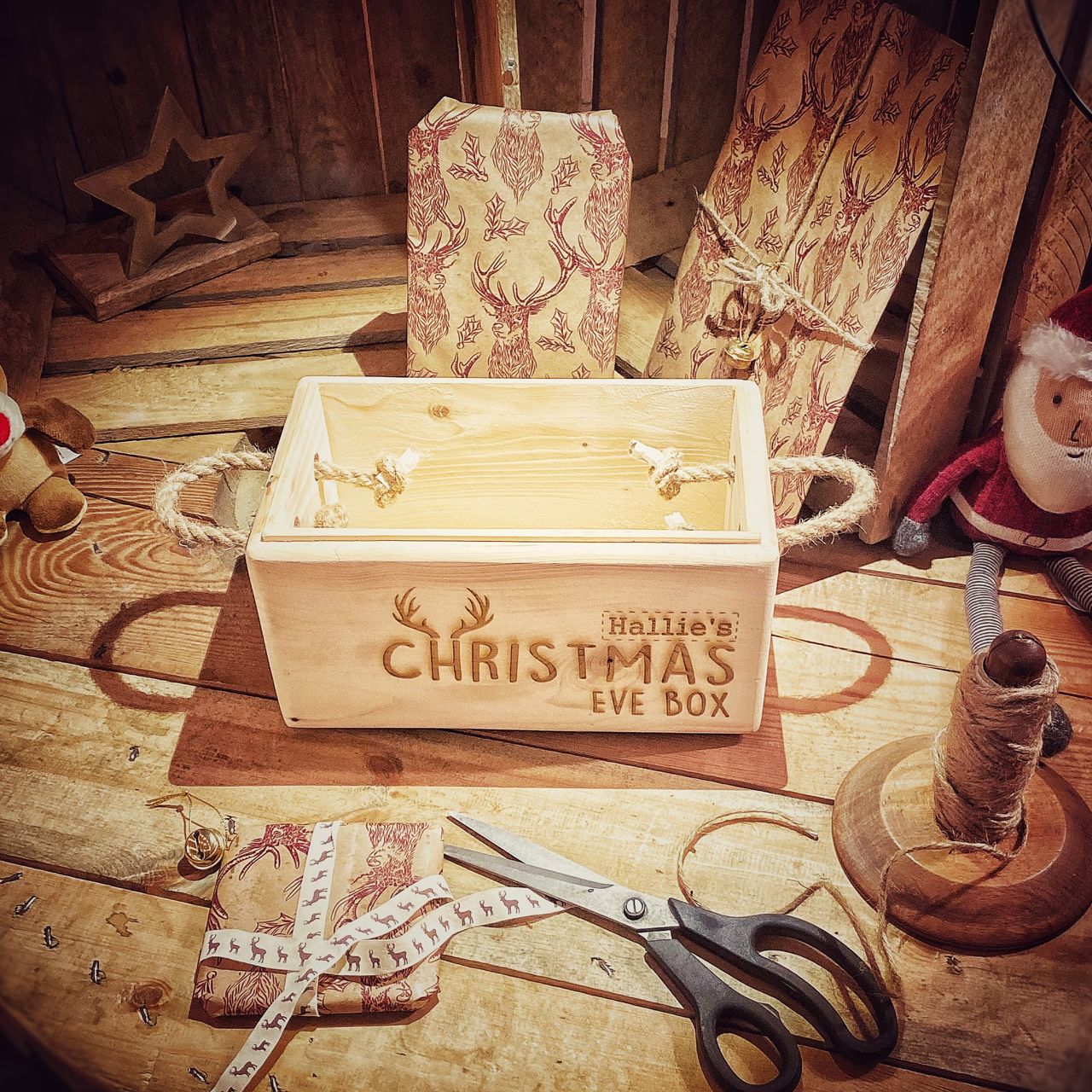 Personalised Christmas Eve Box - Stag Horns Design - Platters Slate