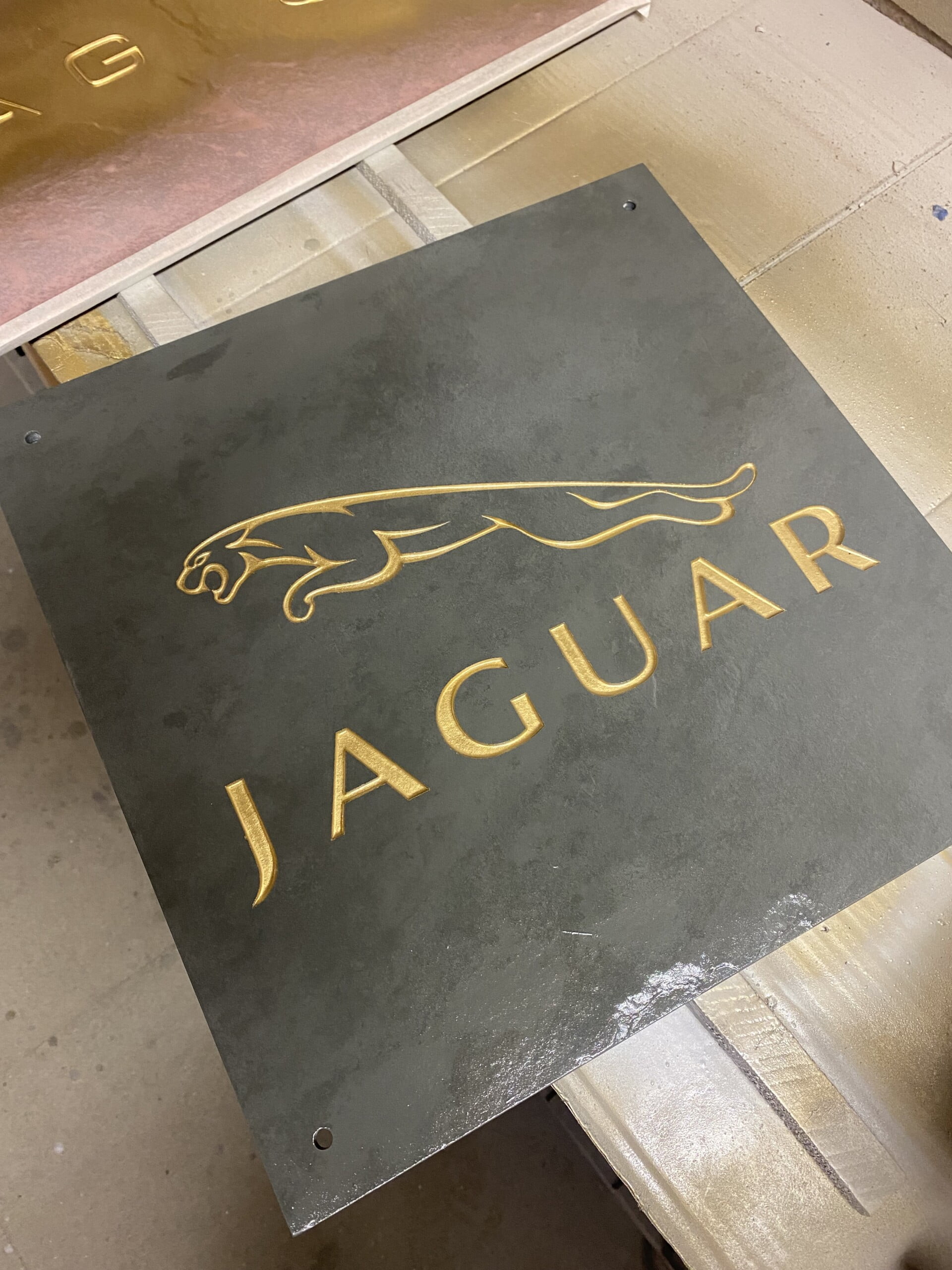Jaguar Deep Groove Engraved Slate Sign With Gold Infill 40x40cm ...
